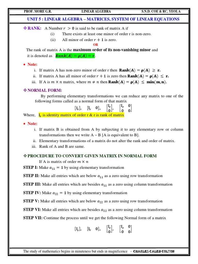Unit 5 Linear Algebra - Matrices, System of Linear Equation | PDF