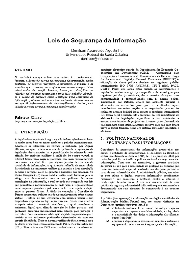 Lei Infosect | PDF | Criptografia de chave pública | Certificado de ...