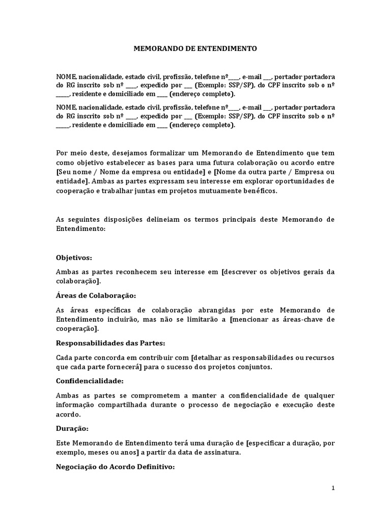 Modelo Básico - MEMORANDO DE ENTENDIMENTO | PDF