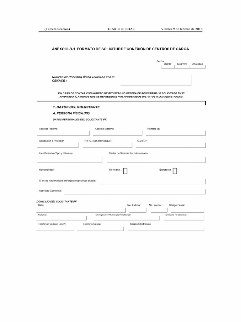 ANEXO III-B-1. Formato de Solicitud de Conexión de Centros de Carga | PDF