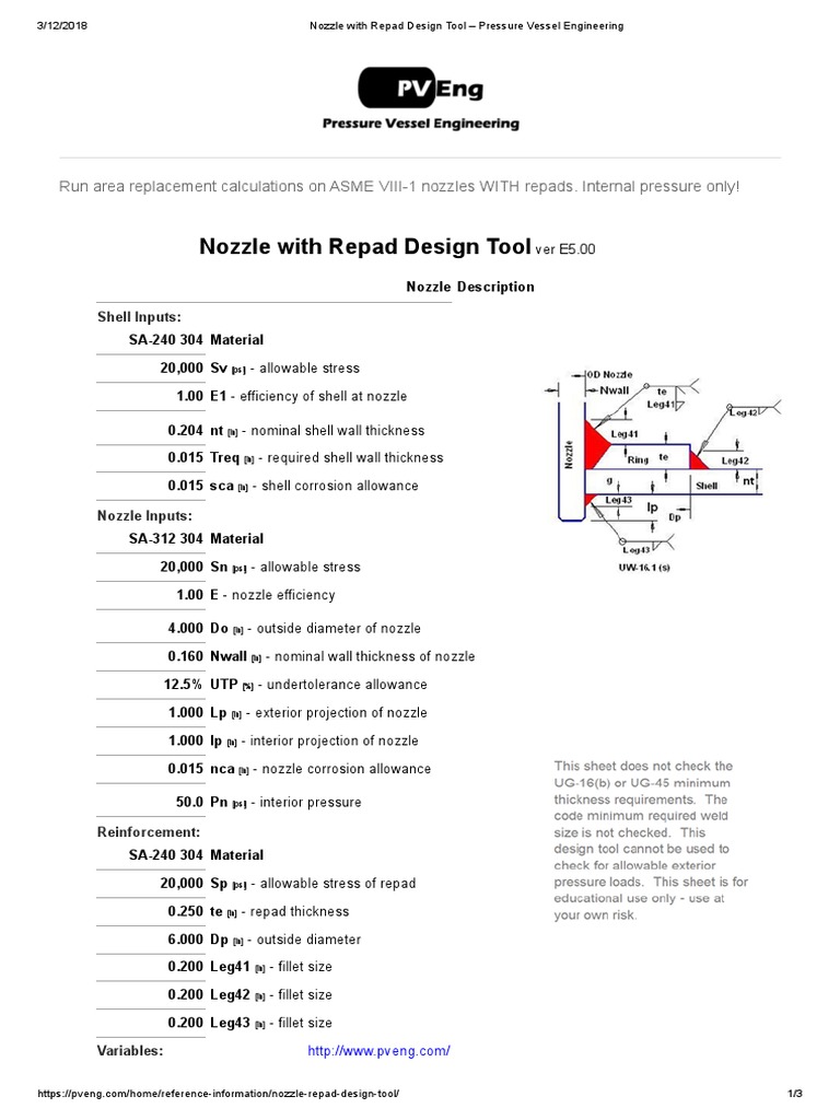 Nozzle With Repad Design Tool - Pressure Vessel Engineering | PDF