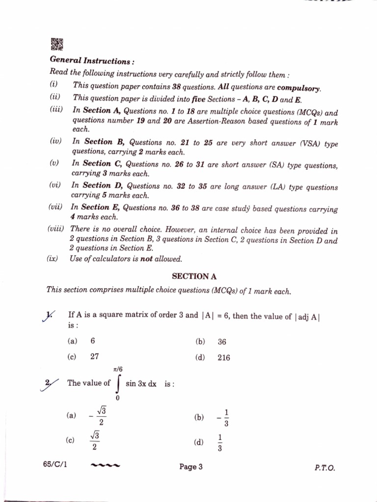 Class 12 Maths Compartment Paper 2023 | PDF