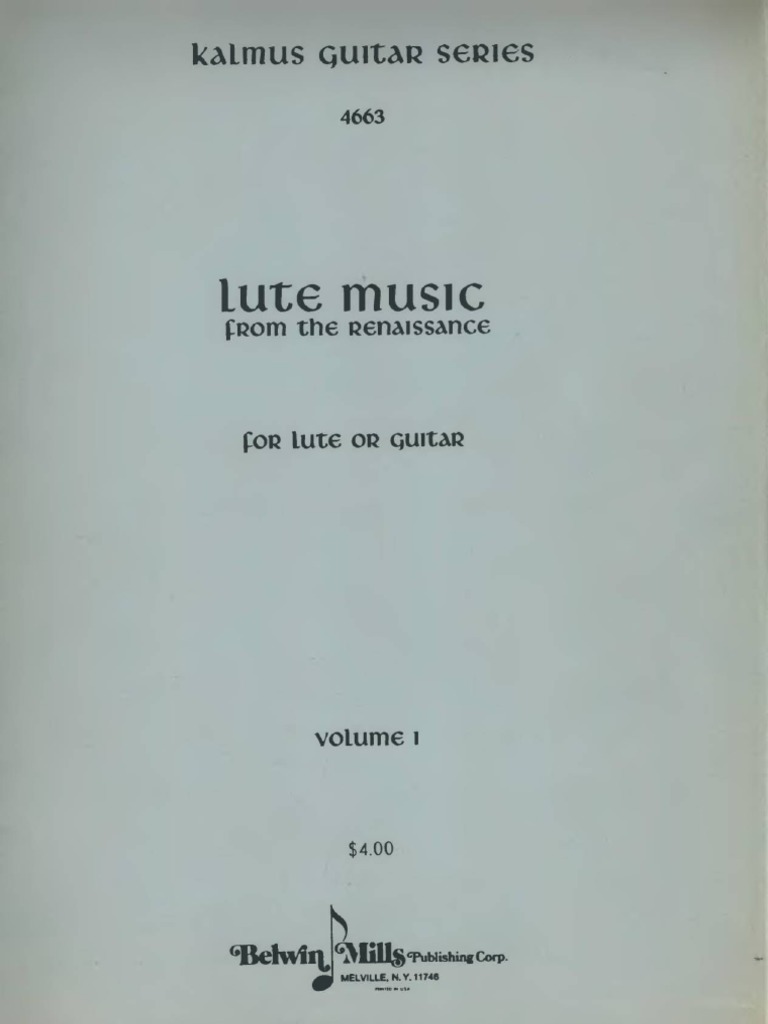 Lute MusIc From The Renaissance, For Lute or Guitar, Vol.1 by Adalbert Quadt (Ed.) | PDF