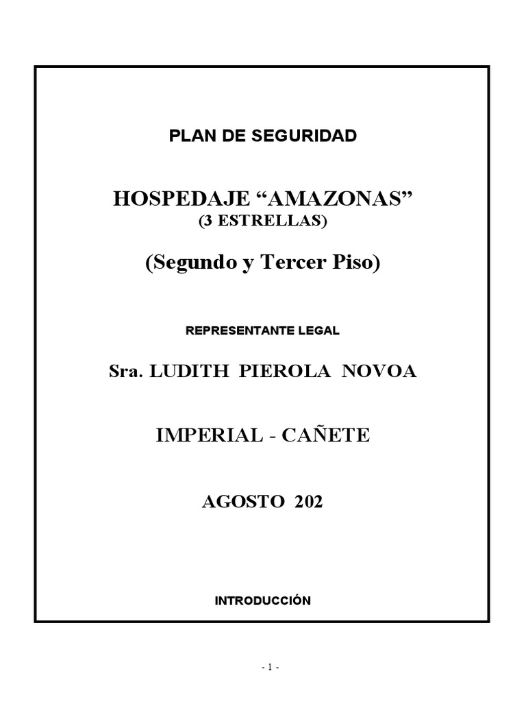Plan de Seguridad Hotel | PDF | Primeros auxilios | Defensa Civil