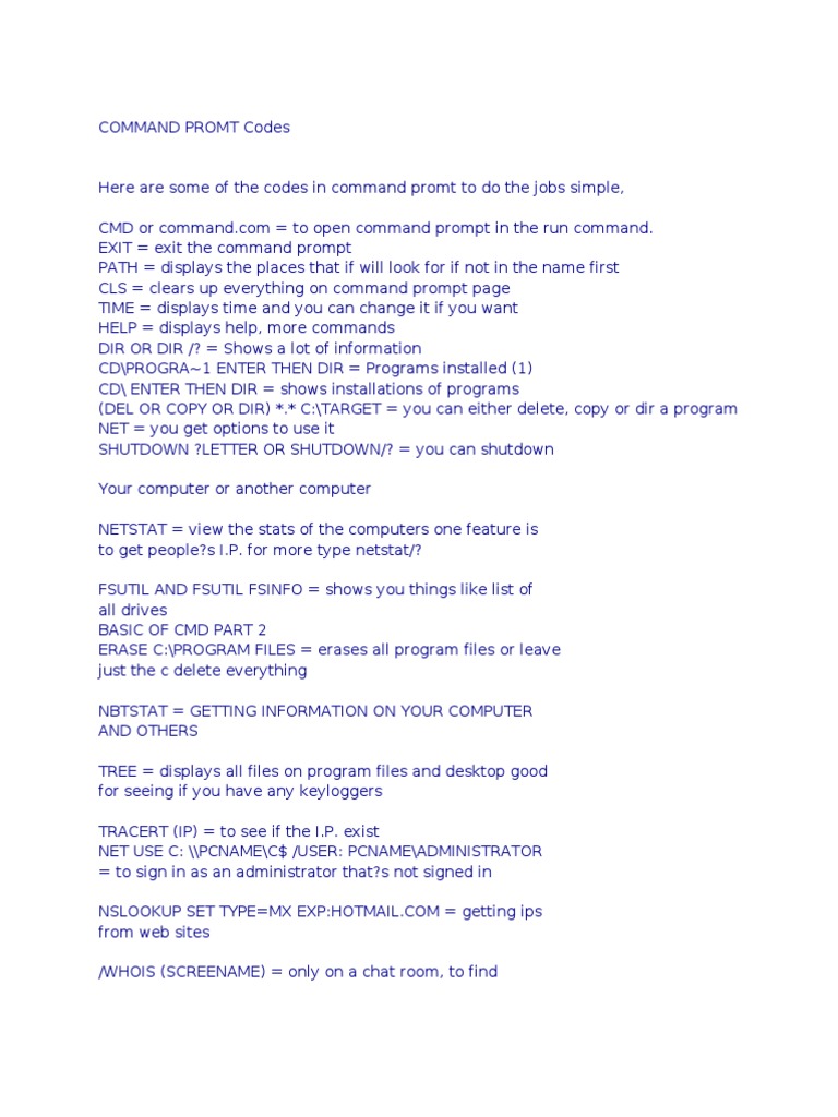 Command Promt Codes | Command Line Interface | Computer File | Free 30 ...