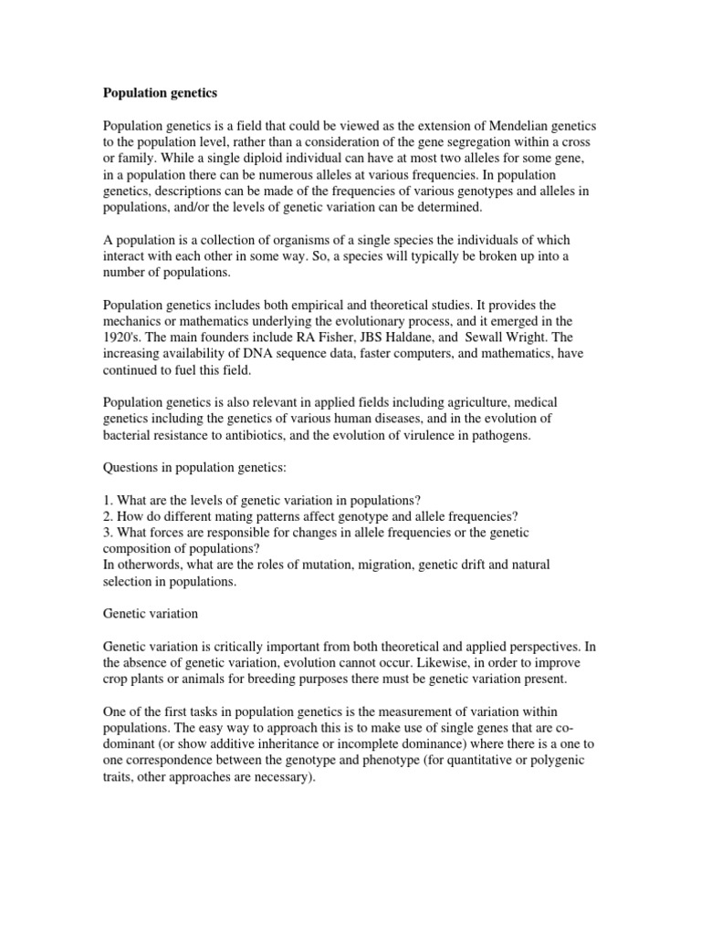 Population Genetics Lecture Notes | PDF | Population Genetics ...