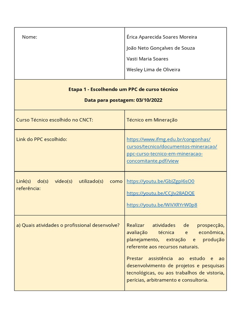 PPC do Curso Técnico em Mineração | PDF