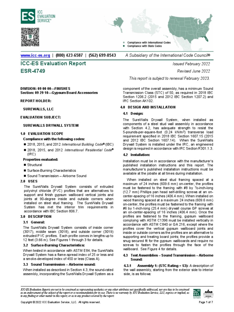 Esr-4749 From Icc Report 1 | PDF | Drywall | Civil Engineering