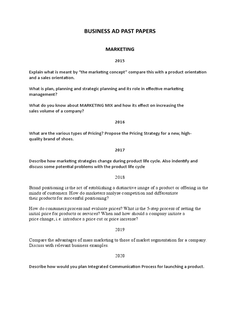 Business Ad Past Papers | PDF | Career & Growth | Finance & Money ...