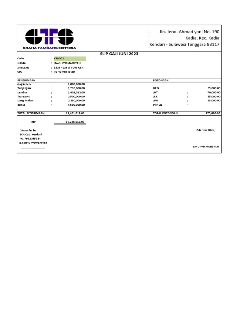 Contoh Slip Gaji PDF | PDF