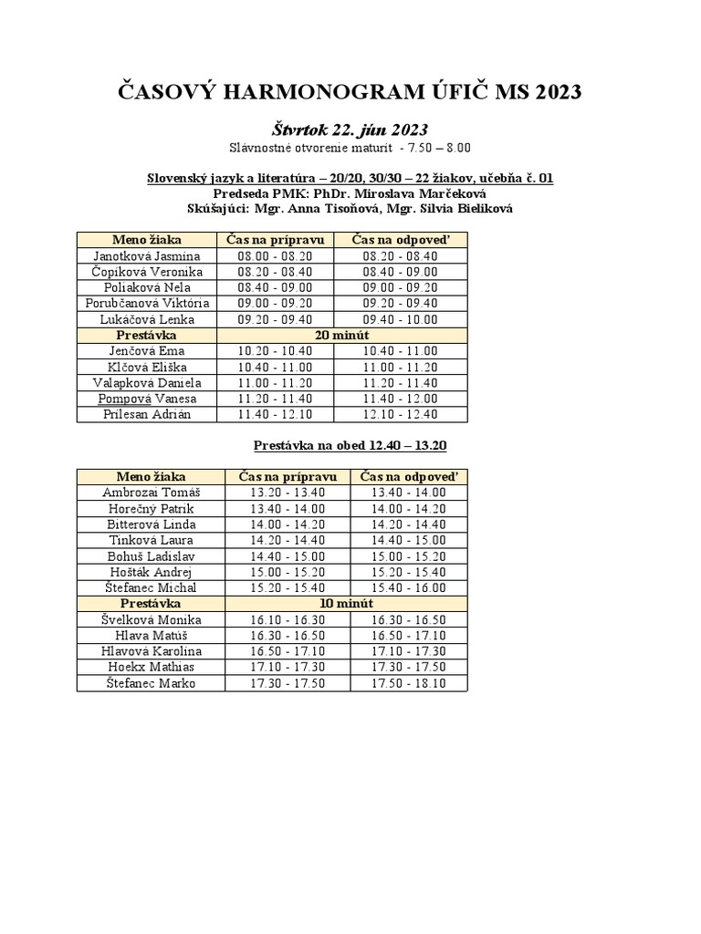 Harmonogram Ufic 2023 Jún | PDF