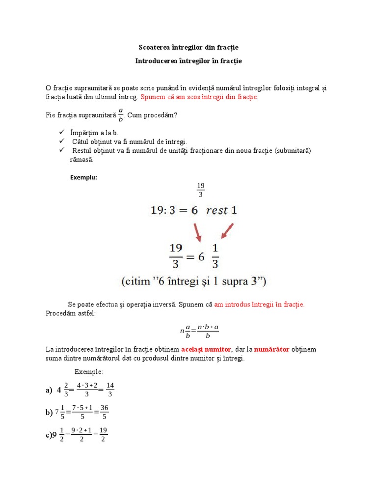 Teorie introducere intregi in fractie | PDF