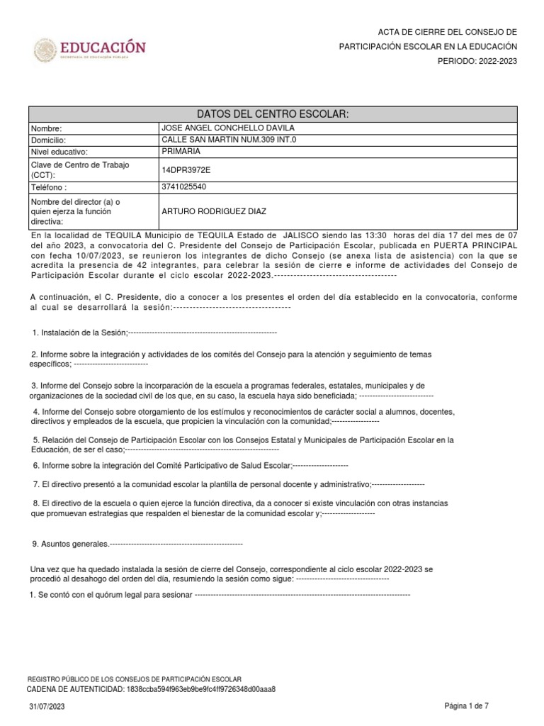 Acta Repase Cierre 3972e 22-23 | PDF