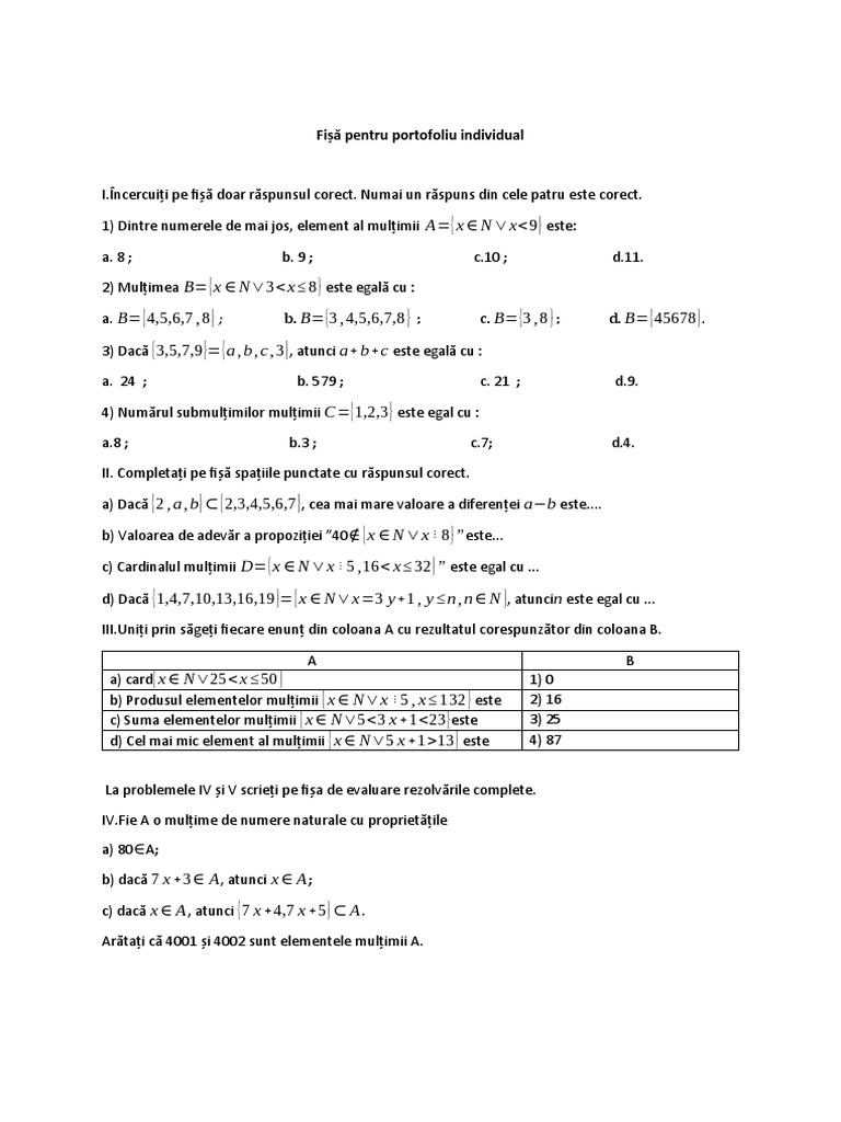 Fisa Portofoliu 1.multimi | PDF