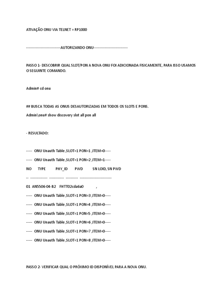 Configurar Onu Via Cli Olt Fiberhome | PDF | Rede de computadores ...