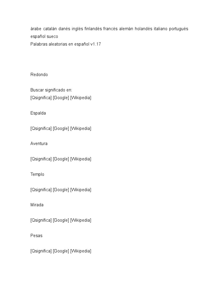 Palabras Aleatorias en Español (Vol. 16) | PDF