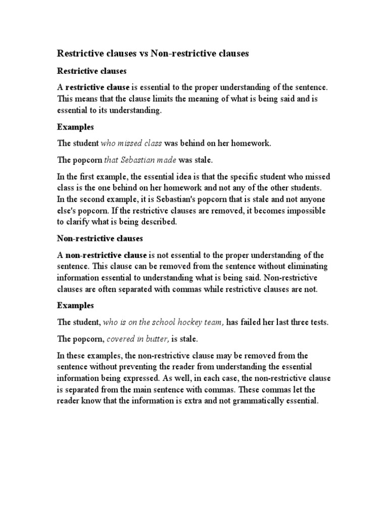 Restrictive Clauses Vs Non-Restrictive Clauses | PDF