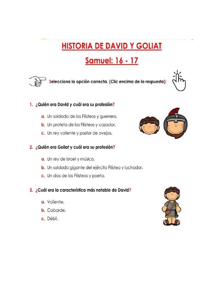David y Goliat Fichas de Trabajo Religion | PDF