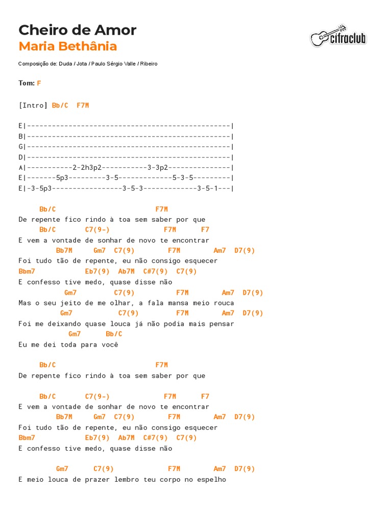 Cifras e Letra de "Cheiro de Amor" | PDF