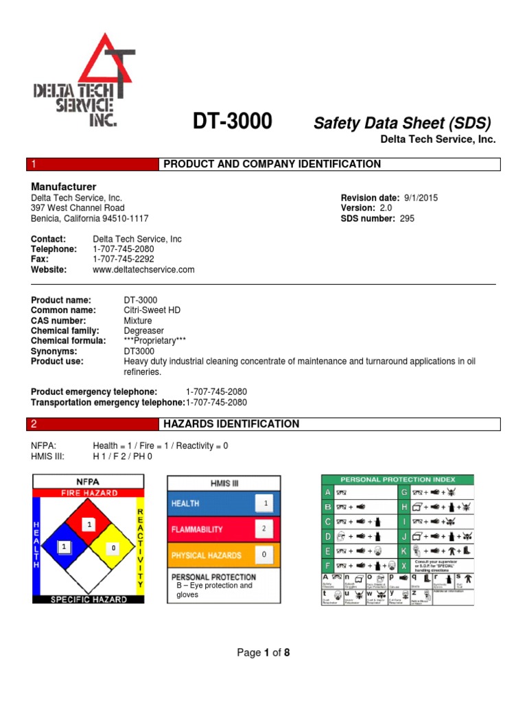 DT-3000 SDS 090115 | PDF | Personal Protective Equipment | Superfund