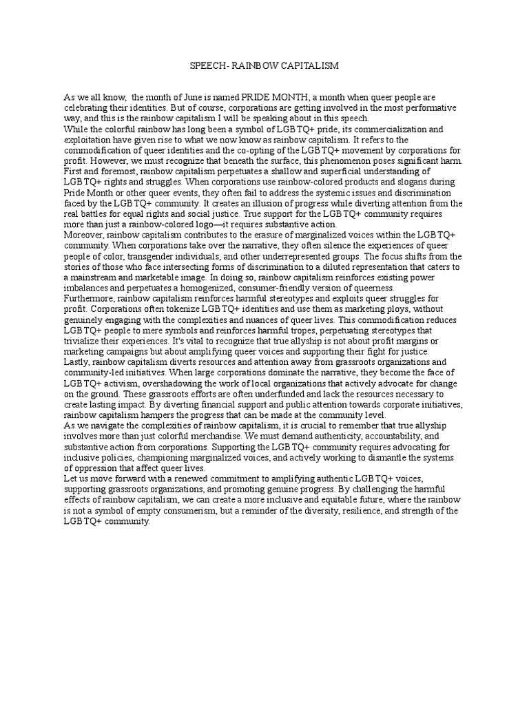 Speech Rainbow Capitalism | Download Free PDF | Lgbt | LGBTQIA+ Studies