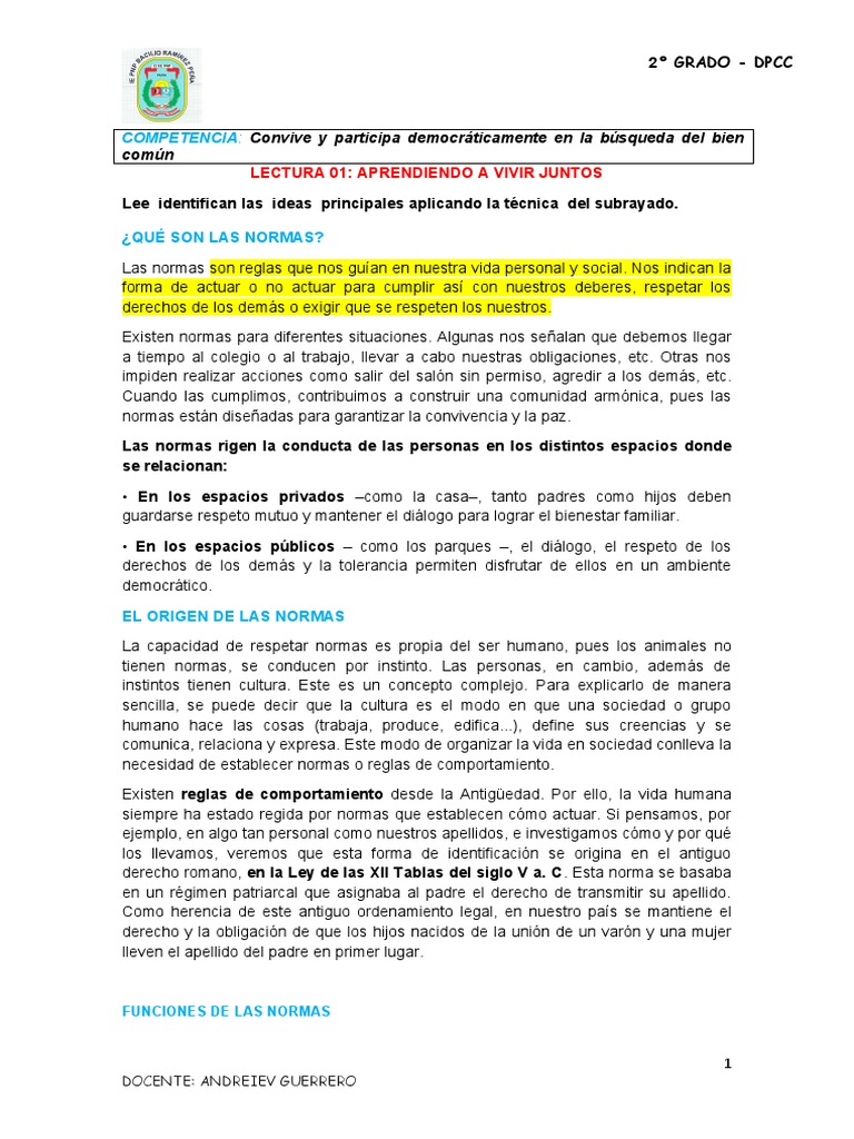 Ficha de Trabajo 2°dpcc | PDF