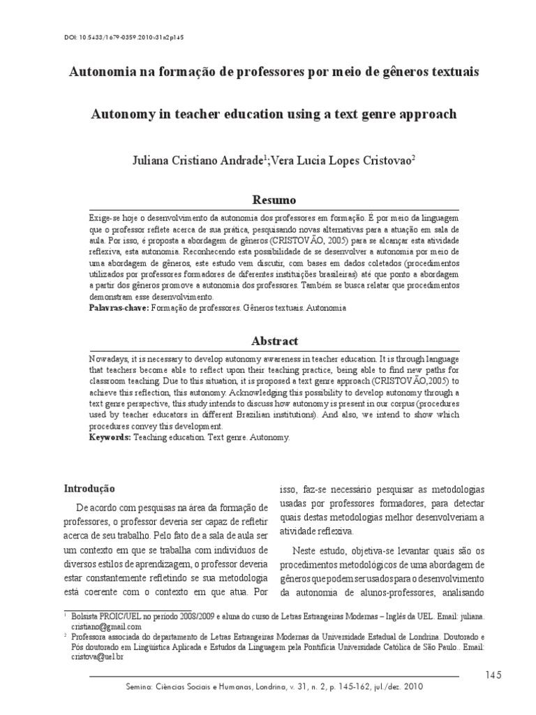 Autononomia Na Formacao de Professores P | PDF | Carreira e Crescimento