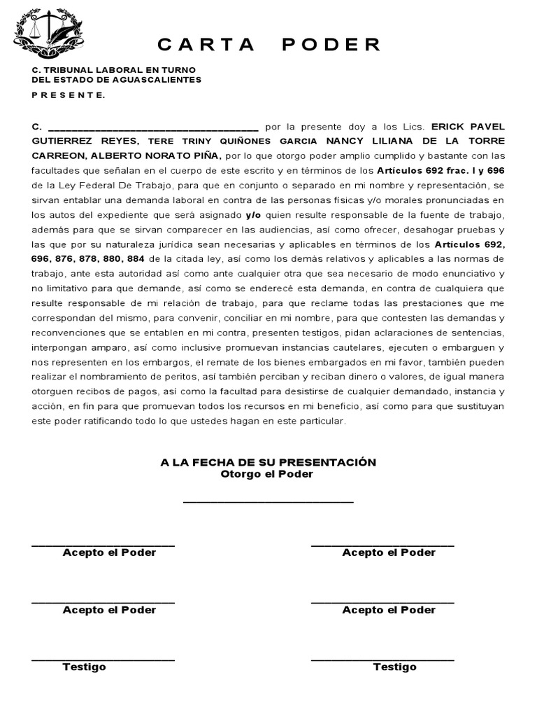 Carta Poder Laboral | PDF | Justicia | Crimen y violencia