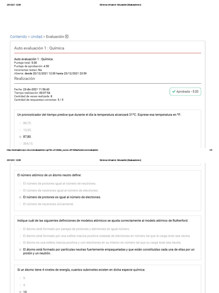 Quimica Autoevaluacion 1 | PDF