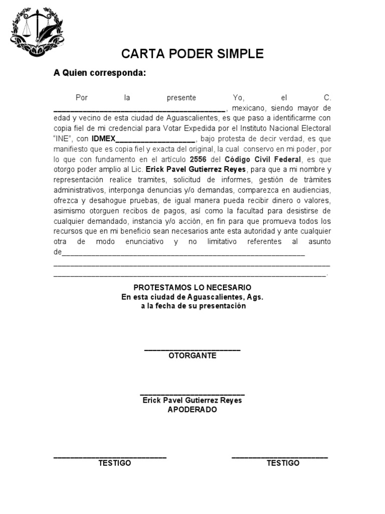 CARTA PODER SIMPLE | PDF
