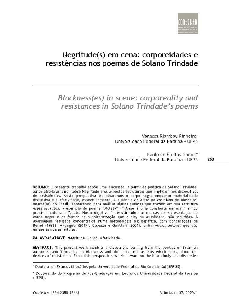 PINHEIRO - GOMES - Negritudes em Cena Corporeidades e Resistências Nos Poemas de Solano Trindade ...