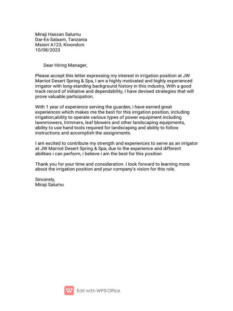 COVER LETTER ( IRRIGATION) | PDF