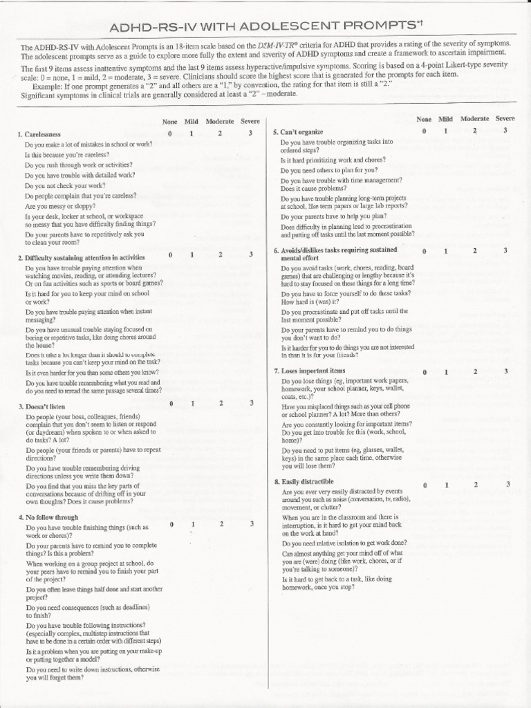 Adhd Adolescent Screening | PDF