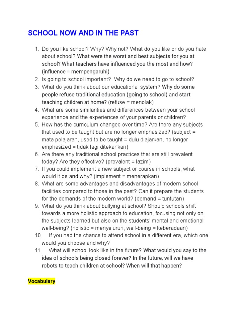 School Now and in The Past | PDF