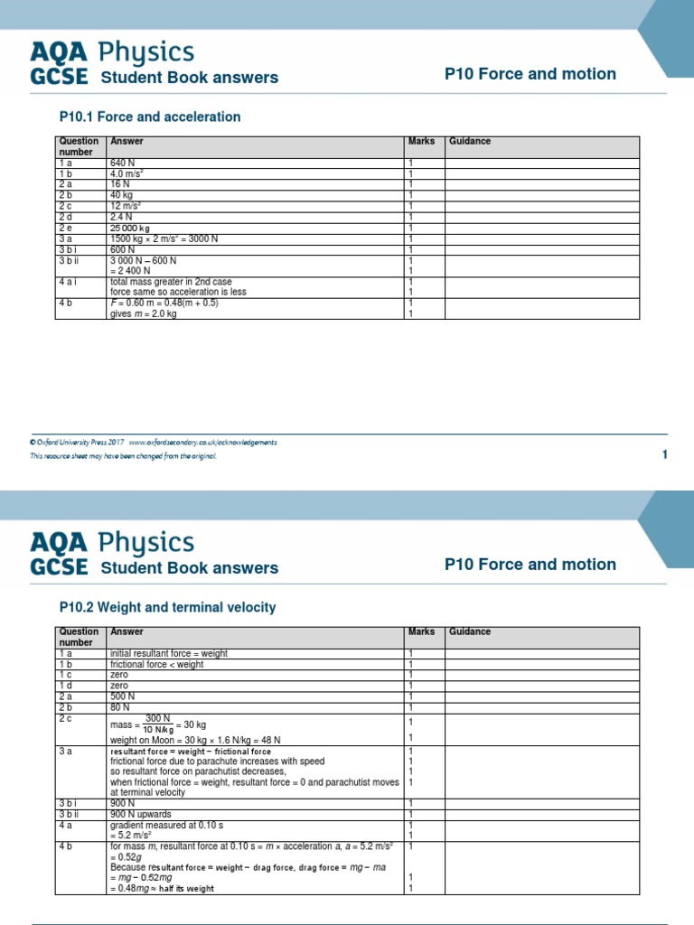GCSE Physics Forces and Motion Answers | PDF | Force | Physics