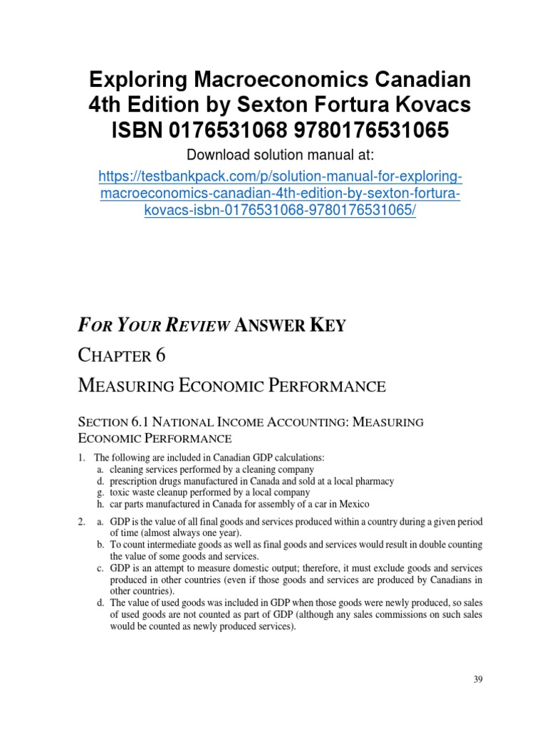 Exploring Macroeconomics Canadian 4th Edition Sexton Solutions Manual 1 | PDF