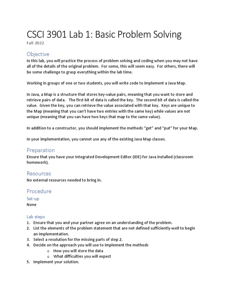 CSCI 3901 Lab 1: Basic Problem Solving: Objective | PDF
