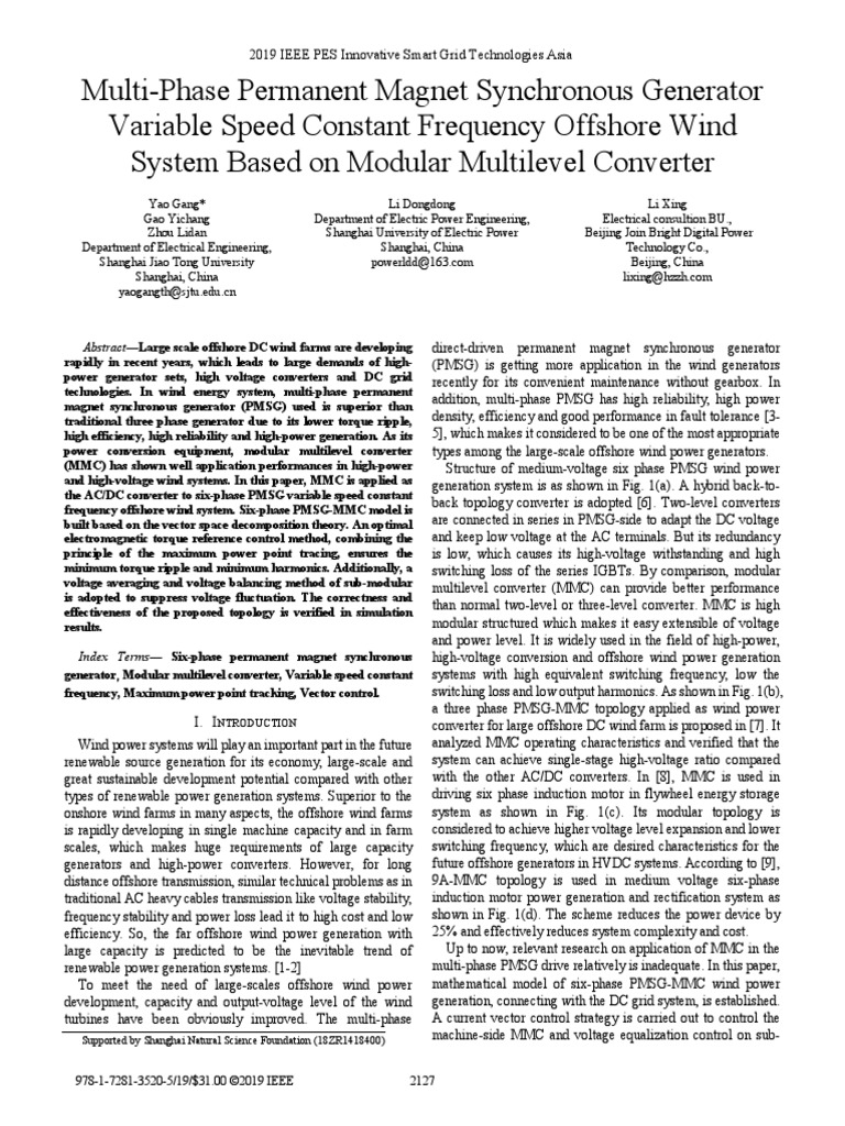 Multi Phase Permanent Magnet Synchronous Generator Variable Speed Constant Frequency Offshore