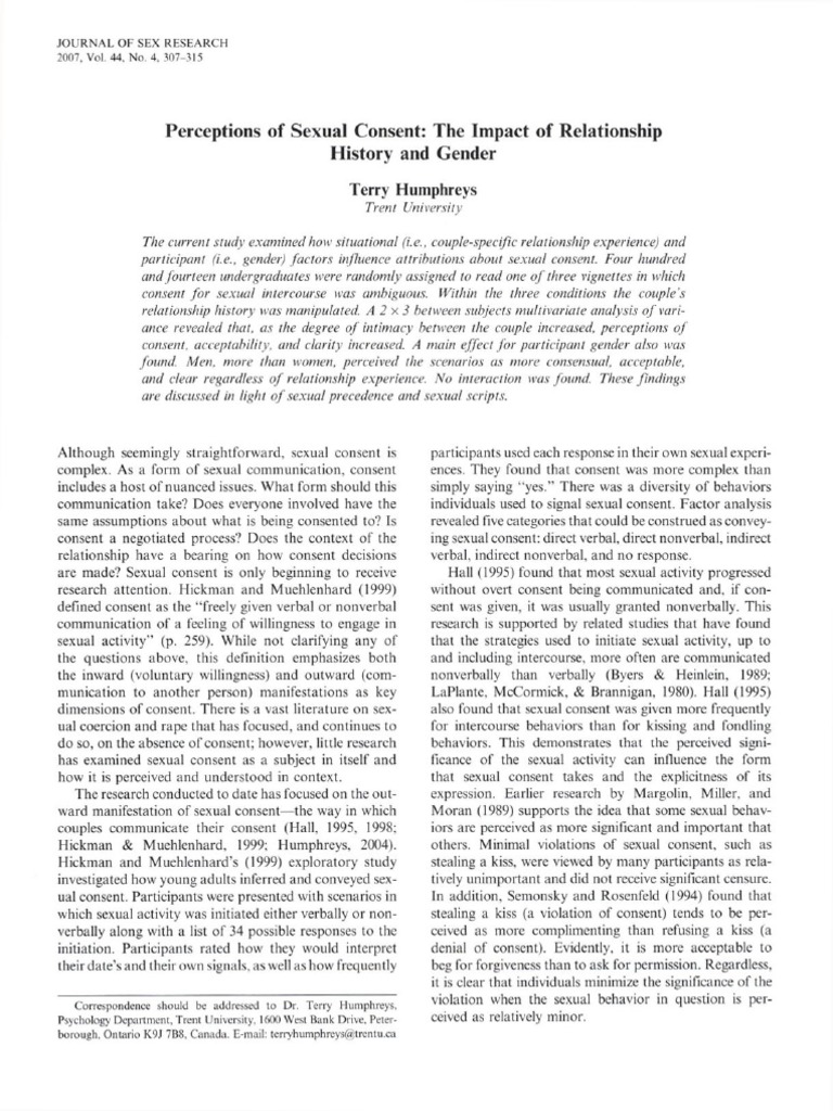 Humphreys JSR2007 PerceptionsofSexualConsent | PDF