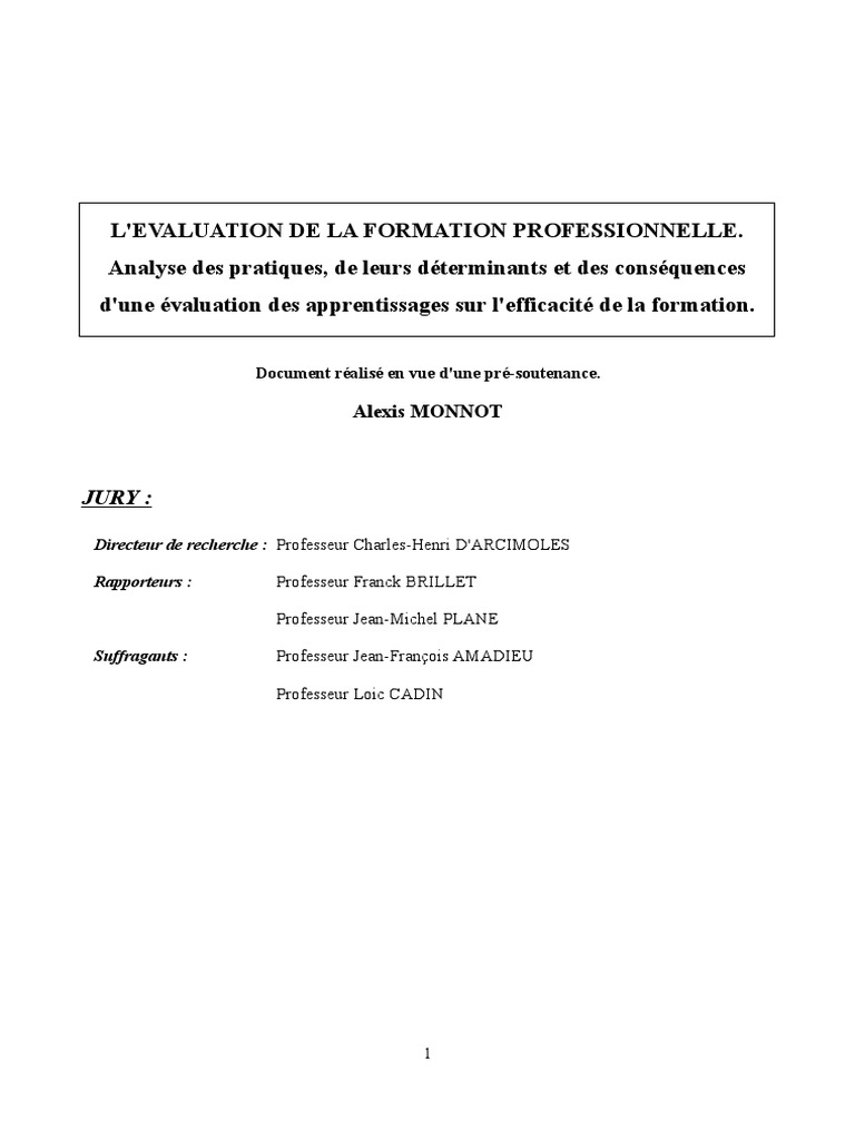 Évaluation de la Formation Professionnelle | PDF | Pédagogie ...
