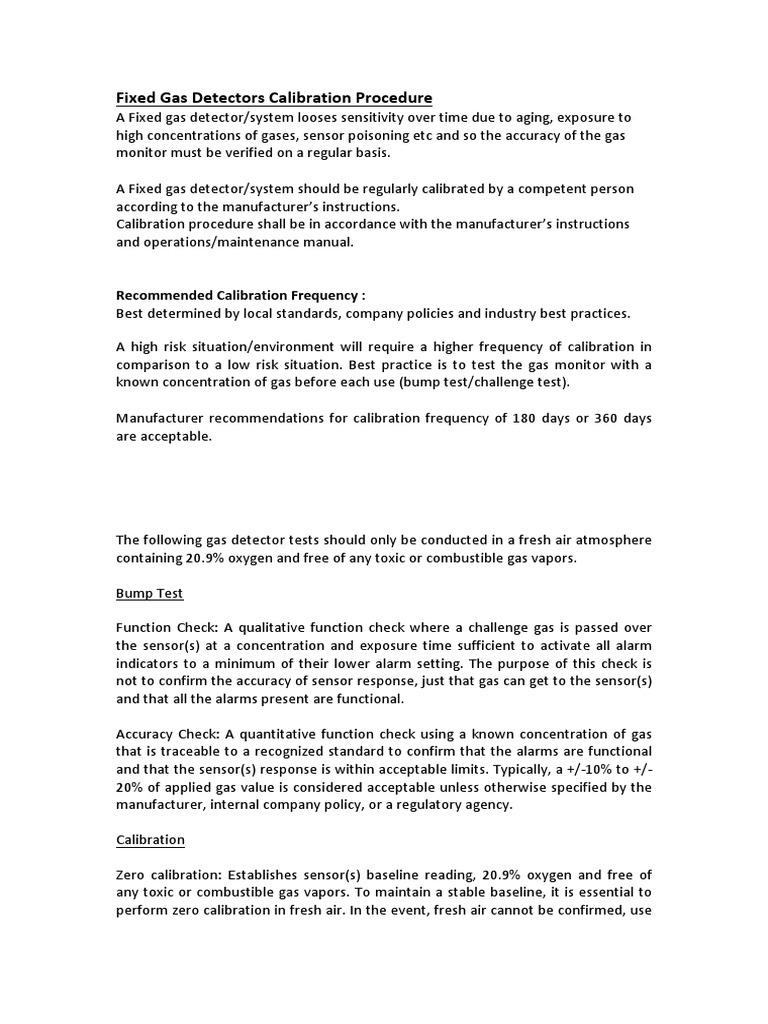 Fixed Gas Detectors Calibration Procedure Pdf