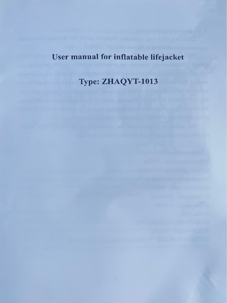 Zhen Hua - Inflatable Lifejacket - User Manual | PDF