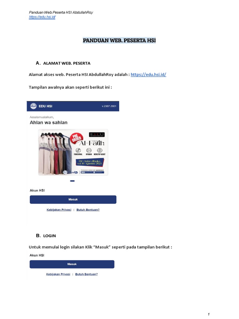 Panduan Web Untuk Peserta HSI | PDF