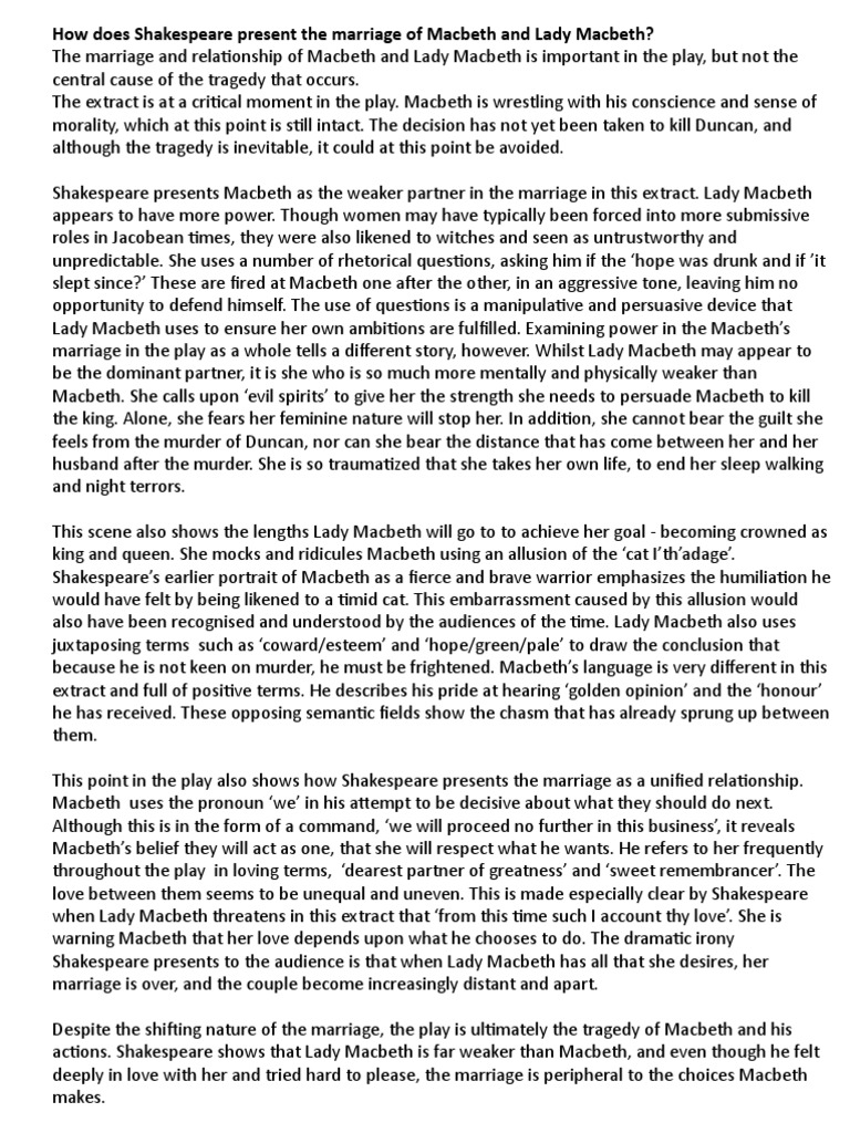 Mac 3. Sample Essay On The Macbeths Marriage | PDF | Macbeth