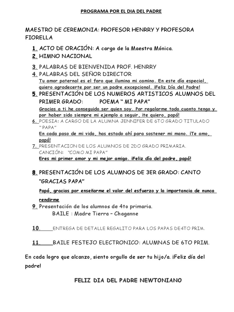 Programa Por El Dia Del Padre | PDF