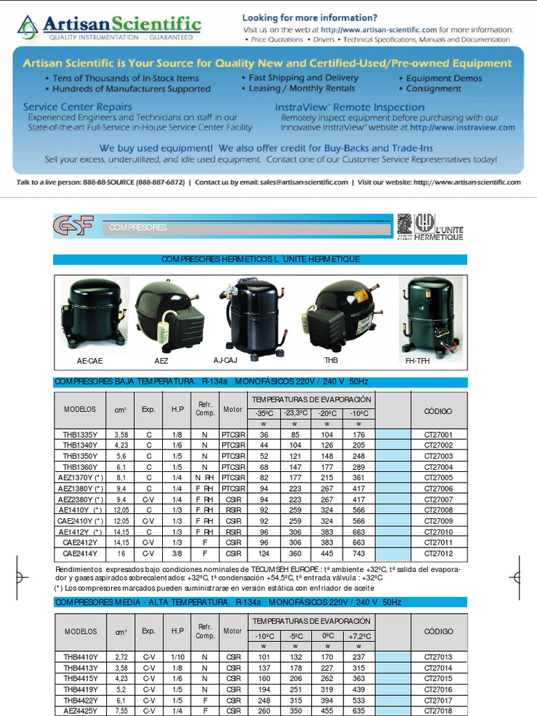 Tecumseh Compressor Specifications Guide | PDF | Quality