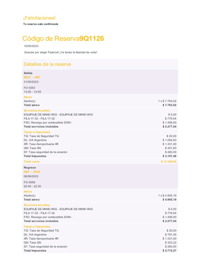 Código de Reserva: ¡Felicitaciones! | PDF