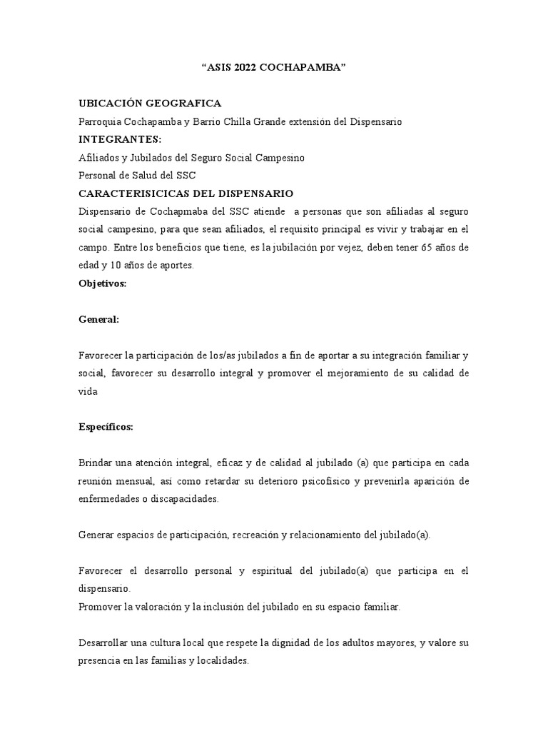 ASIS 2022 COCHAPAMBA | PDF | Vejez | Adultos