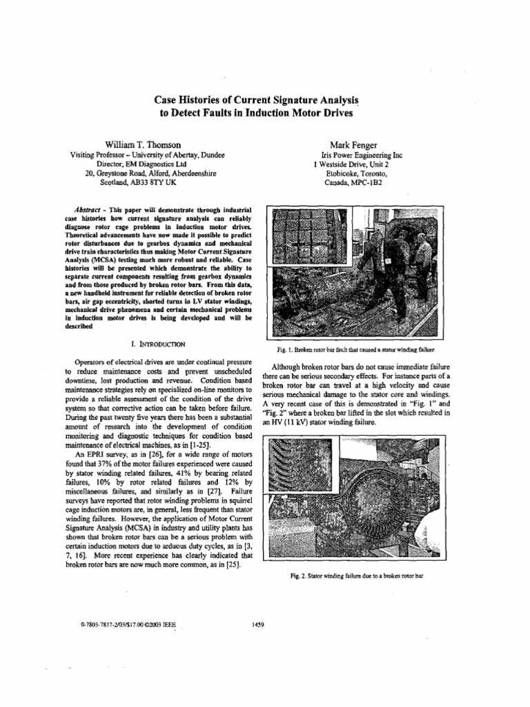 Current Signature Analysis for Motor Faults | PDF