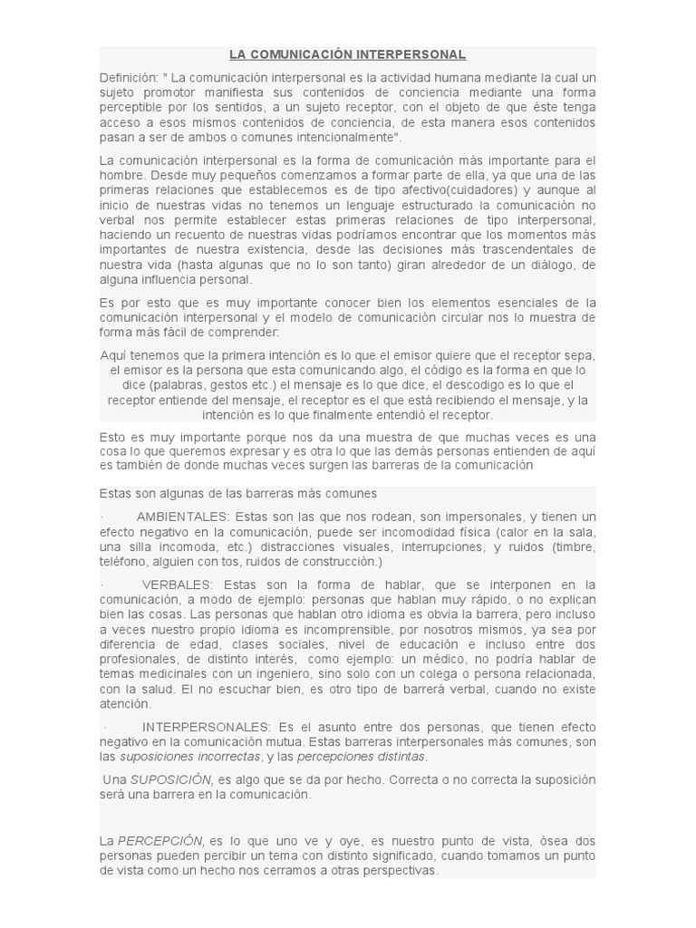 La Comunicación Interpersonal y Grupal | PDF